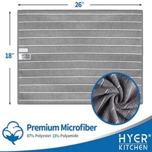 HYER KITCHEN Microfiber Kitchen Towels, Stripe Designed, Super Soft and Absorbent Dish Towels, Pack of 8, 18 x 26 Inch, Gray and White