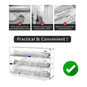 KDSKSC Tin Foil Organizer for Drawer with 12 Labels, Plastic Wrap Dispenser with Cutter, 3 in 1 Acrylic Aluminum Foil Holder, 2 Drawer Organizer for Kitchen Wrap Not Moldy | Visible | Fits 12" Roll