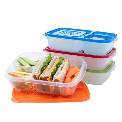 EasyLunchboxes® - Bento Lunch Boxes - Reusable 3-Compartment Food Containers for School, Work, and Travel, Set of 4, Classic