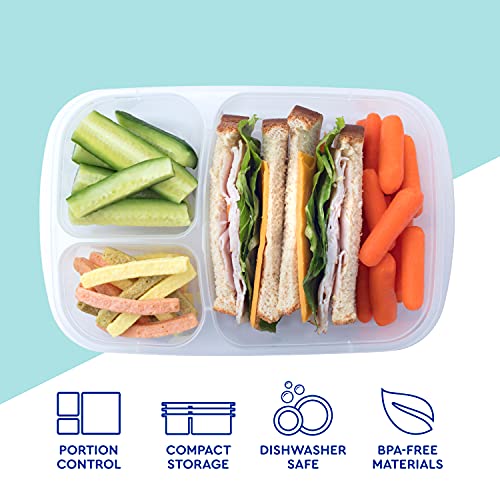 EasyLunchboxes® - Bento Lunch Boxes - Reusable 3-Compartment Food Containers for School, Work, and Travel, Set of 4, Classic