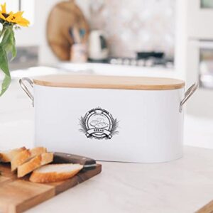 3 in 1 - Premium White Bread Box for Kitchen Counter, Perfect Wedding & Kitchen Decor Gift for Women - 16.1"x 7"x 6.3" Bread Storage Container with Extra Oval Banneton Bread Proofing Basket