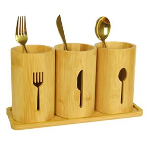 365home bamboo silverware organizer countertop, flatware caddy, bamboo utensil holder for party, kitchen table, farmhouse