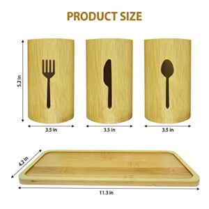 365Home Bamboo Silverware Organizer Countertop, Flatware Caddy, Bamboo Utensil Holder for Party, Kitchen Table, Farmhouse