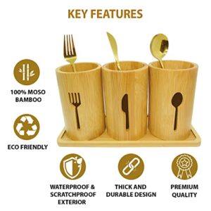 365Home Bamboo Silverware Organizer Countertop, Flatware Caddy, Bamboo Utensil Holder for Party, Kitchen Table, Farmhouse