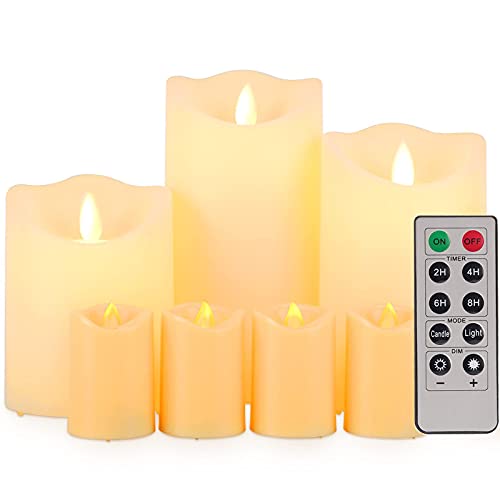 Flickering Flameless Candles Battery Operated Candles Waterproof Outdoor Candles Votives LED Candles Pack of 7 (D:3.25" x H:4" 5" 6") With Remote Cycling 24 Hours Timer Plastic Candles Battery Candles