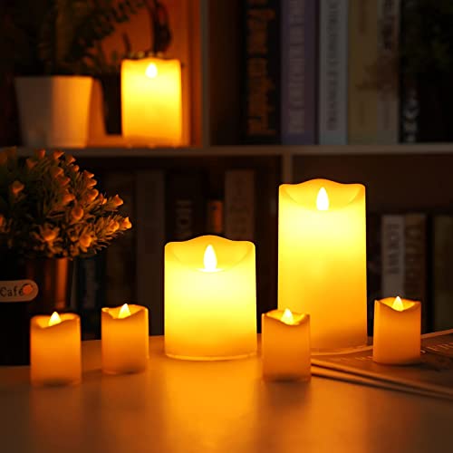 Flickering Flameless Candles Battery Operated Candles Waterproof Outdoor Candles Votives LED Candles Pack of 7 (D:3.25" x H:4" 5" 6") With Remote Cycling 24 Hours Timer Plastic Candles Battery Candles