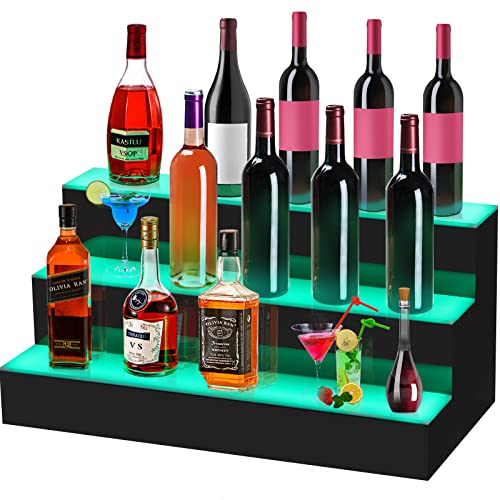 VEVOR LED Lighted Liquor Bottle Display Shelf, 24-inch LED Bar Shelves for Liquor, 3-Step Lighted Liquor Bottle Shelf for Home/Commercial Bar, Acrylic Lighted Bottle Display with Remote & App Control