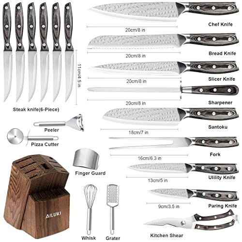 Knife Set,21 PCS Kitchen Knife Set with Block Wooden,Japanese Stainless Steel,Professional Chef Knife Set Manual Sharpening Ultra Sharp Full Tang Handle Design Knife Block Set