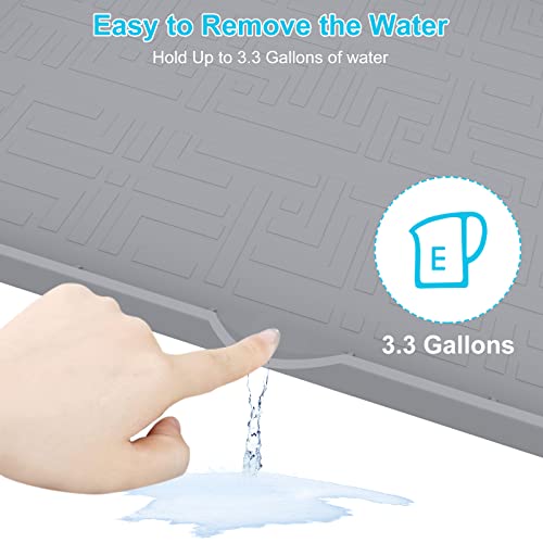 Bigger Under Sink Mat, 34" x 22" Silicone Under Sink Liner for Kitchen Waterproof, Hold up to 3.3 Gallons Liquid, Kitchen Bathroom Cabinet Mat and Protector for Drips Leaks Spills Tray (Grey)