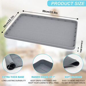 Bigger Under Sink Mat, 34" x 22" Silicone Under Sink Liner for Kitchen Waterproof, Hold up to 3.3 Gallons Liquid, Kitchen Bathroom Cabinet Mat and Protector for Drips Leaks Spills Tray (Grey)