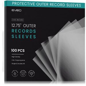 100 record sleeves for vinyl record- crystal clear and high-quality vinyl record storage protector |12.75″ x 12.75″ outer sleeves record storage for single & double lp album covers – thick vinyl 3mil