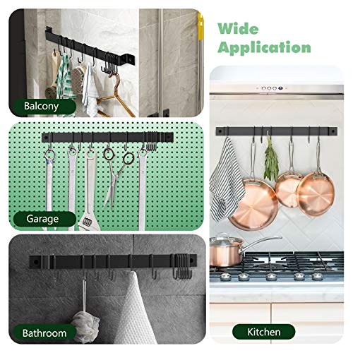 Housolution Kitchen Rail with 15 Hooks, 16 Inch Kitchen Utensil Hanger Utensil Rack Wall Mounted Hanging Utensil Holder for Kitchen, Black