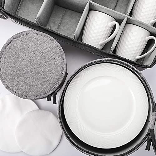 TOPZEA Set of 5 China Storage Containers, Dinnerware Storage Containers Hard Shell Stackable Moving Boxes Protectors for Dishes, Cups, Mugs and Plates, Felt Plate Dividers Included, Grey