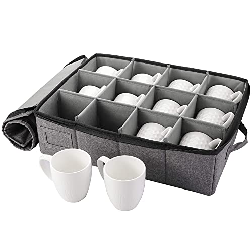 TOPZEA Set of 5 China Storage Containers, Dinnerware Storage Containers Hard Shell Stackable Moving Boxes Protectors for Dishes, Cups, Mugs and Plates, Felt Plate Dividers Included, Grey