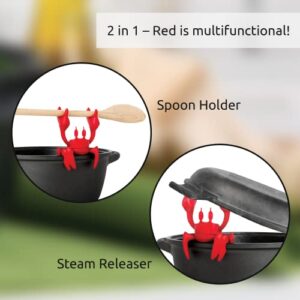 OTOTO Red the Crab Silicone Utensil Rest - Kitchen Gifts, Silicone Spoon Rest for Stove Top - Heat-Resistant Kitchen and Grill Utensil Holder - Non-Slip Spoon Holder Stove Organizer, Steam Releaser