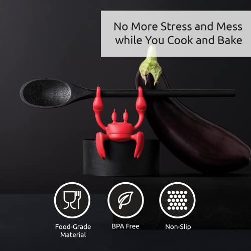 OTOTO Red the Crab Silicone Utensil Rest - Kitchen Gifts, Silicone Spoon Rest for Stove Top - Heat-Resistant Kitchen and Grill Utensil Holder - Non-Slip Spoon Holder Stove Organizer, Steam Releaser