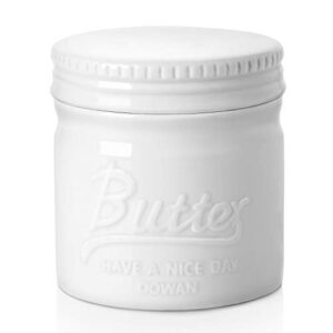 dowan butter dish for spreadable soft butter, butter keeper crock, no more cold & hard butter, housewarming gift indoor home kitchen decor, white