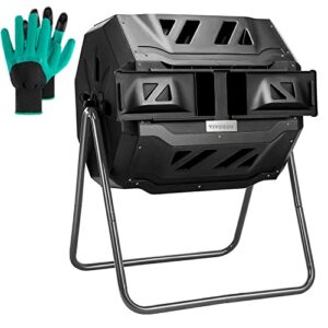 vivosun outdoor tumbling composter dual rotating batch compost bin, 43 gallon black door