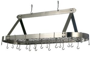 old dutch oval hanging pot rack with grid & 24 hooks, satin nickel, 48 x 19 x 15.5