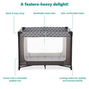 Dream On Me Zoom Portable Playard in Dark Grey, Lightweight, Packable and Easy Setup Baby Playard, Breathable Mesh Sides and Soft Fabric - Comes with a Removable Padded Mat