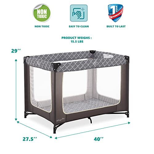 Dream On Me Zoom Portable Playard in Dark Grey, Lightweight, Packable and Easy Setup Baby Playard, Breathable Mesh Sides and Soft Fabric - Comes with a Removable Padded Mat