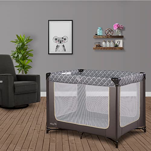 Dream On Me Zoom Portable Playard in Dark Grey, Lightweight, Packable and Easy Setup Baby Playard, Breathable Mesh Sides and Soft Fabric - Comes with a Removable Padded Mat