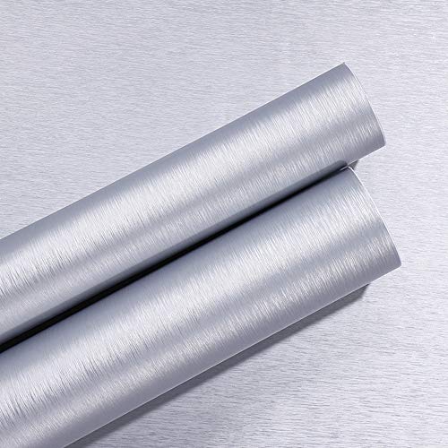 Peel and Stick Silver Brushed Metal Stainless Steel Contact Paper for Dishwasher Fridge Refrigerator Stove Appliances Self Adhsesive Vinyl Film Stainless Steel Wallpaper Removable 15.7x117 Inches