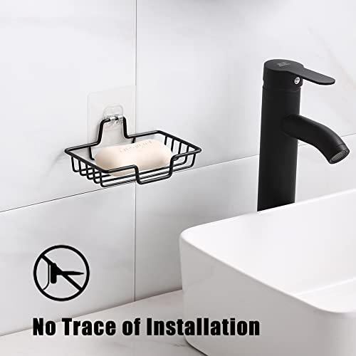 Rainspire Soap Dish Holder, No Drilling, 304 Rustproof Stainless Steel, Wall Mounted Soap Holder Soap Tray Bar Soap Sponge Holder for Bathroom & Kitchen, Square, Black