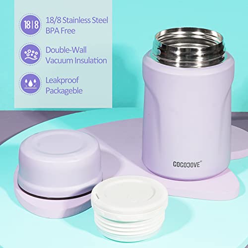 GOGOJOVE Thermoses for Hot Food,16 oz Insulated Lunch Containers Food Jar for Kids/Adult Leak Proof Vacuum Stainless Steel Keep Hot/Cold for School Office Travel Outdoors Light Purple