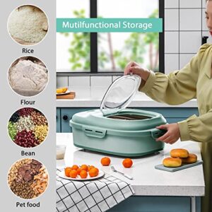 Lockcoo Rice Storage Container, Foldable Airtight Cereal Food Storage Containers 20 to 50 Lbs with Measuring Cup & Wheels, Dry Food Flour Sugar Storage Container Large Kitchen Pantry Holder, Green