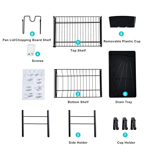 aceyoon 2 Tier Dish Drying Rack for Kitchen Counter with Swivel Spout, Detachable Dish Rack and Drainboard, Dish Drainer Organizer with Cup Utensil Cutting Board Holder (17.52 x 9.96 x 14.56inch)