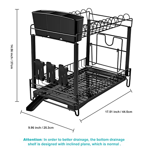 aceyoon 2 Tier Dish Drying Rack for Kitchen Counter with Swivel Spout, Detachable Dish Rack and Drainboard, Dish Drainer Organizer with Cup Utensil Cutting Board Holder (17.52 x 9.96 x 14.56inch)