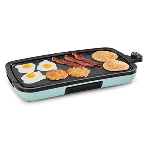 DASH Deluxe Everyday Electric Griddle with Dishwasher Safe Removable Nonstick Cooking Plate for Pancakes, Burgers, Eggs and more, Includes Drip Tray + Recipe Book, 20” x 10.5”, 1500-Watt - Aqua