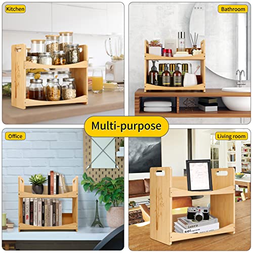 VIEWALL Spice Rack Organizer for Cabinet, Bamboo 2 Tiers Spice Rack Countertop Shelf Corner Shelf for Kitchen, Cabinet, Pantry