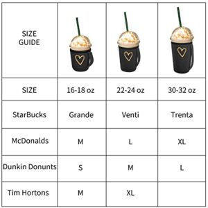 Fycyko Iced Coffee Sleeves with Handle-3 Pack Reusable Insulator for Cold& Hot Drink Cups,Love Heart Cute Neoprene Iced Coffee Cup Sleeve,Compatible with Starbucks Dunkin McDonalds More,Black