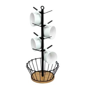 simesove drying storage rack holder home storage mug hooks multipurpose display stand metal tree shape mug coffee cups stand with 8 hooks-bamboo base with coffee basket