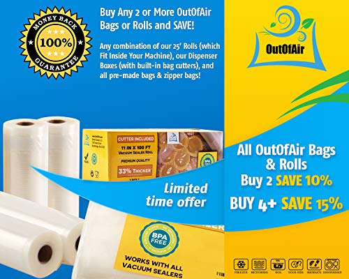 100 Vacuum Sealer Bags: Quart Size (8" x 12") by OutOfAir Works with FoodSaver & Other Machines - 33% Thicker BPA Free, Commercial Grade, 8 x 12 inches