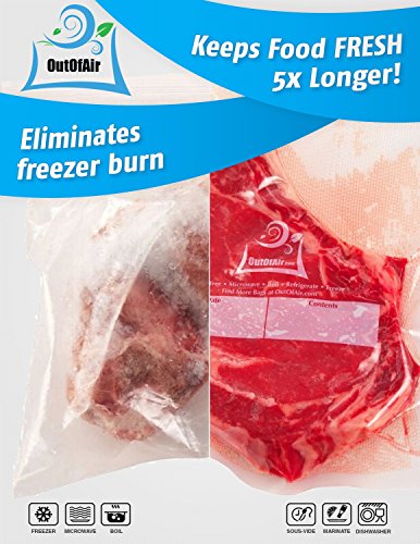 100 Vacuum Sealer Bags: Quart Size (8" x 12") by OutOfAir Works with FoodSaver & Other Machines - 33% Thicker BPA Free, Commercial Grade, 8 x 12 inches