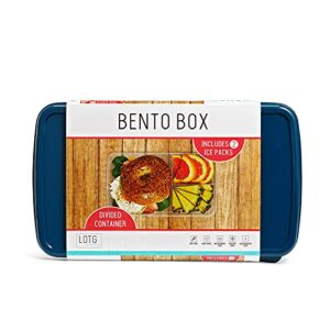 lotg by fit + fresh bento box kit, three-compartment lunch container includes 2 slim ice packs, reusable & leak-resistant, perfect for insulated lunch bag, lunch box & more, navy