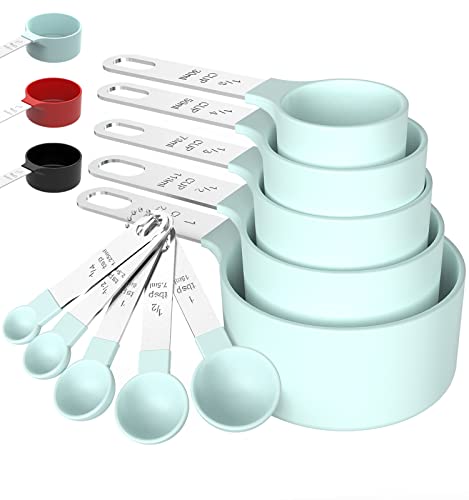 TILUCK Measuring Cups & Spoons Set, Stackable Cups and Spoons, Nesting Measure Cups with Stainless Steel Handle, Kitchen Gadgets for Cooking & Baking (5+5, green)