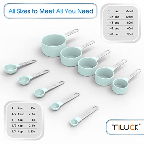 TILUCK Measuring Cups & Spoons Set, Stackable Cups and Spoons, Nesting Measure Cups with Stainless Steel Handle, Kitchen Gadgets for Cooking & Baking (5+5, green)