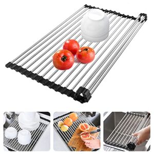 techsea roll-up-dish drying rack,multipurpose heat resistant over-the-sink dish drying rack, stainless steel kitchen sink drying rack