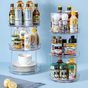 Lazy Susan Turnable Cabinet Organizer, Multifunctional 3 Tier 360 Rotating Clear Cabinet Organizer Large Spinning Spice Containers Cosmetic Can Organizers for Kitchen Pantry Bathroom