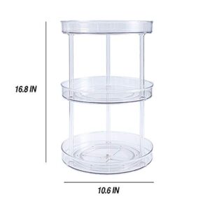 Lazy Susan Turnable Cabinet Organizer, Multifunctional 3 Tier 360 Rotating Clear Cabinet Organizer Large Spinning Spice Containers Cosmetic Can Organizers for Kitchen Pantry Bathroom