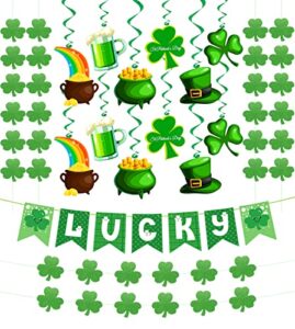 31pcs st patricks day decorations pre-assembled shamrock lucky banner garlands clover hanging swirls irish decor for home saint patrick party supplies