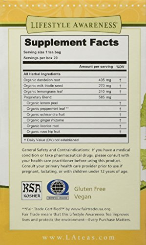 Lifestyle Awareness Teas, Caffeine Free Dandy Liver Detox Tea, 20 Count