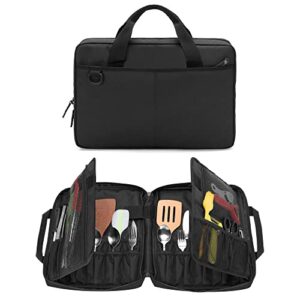 samdew chef knife bag with 20+ slots, professional chef storage case with lockhole & multiple pockets, knife carrier travel knife roll bag for kitchen tools & chef utensils, patent pending, bag only