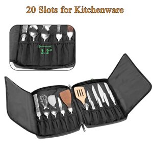 SAMDEW Chef Knife Bag with 20+ Slots, Professional Chef Storage Case with Lockhole & Multiple Pockets, Knife Carrier Travel Knife Roll Bag for Kitchen Tools & Chef Utensils, Patent Pending, Bag Only