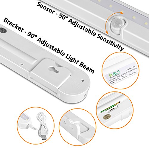 BLS T01L LED Closet Light Super Bright 20 LED Under Cabinet Lighting Battery Powered / DC Input Wireless Motion Sensing Light, Auto On Off Switch, Motion Sensor & Light Sensor, Light Beam Adjustable