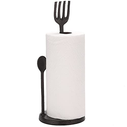 MyGift Cast Iron Farmhouse Paper Towel Holder Countertop with Fork and Spoon Design